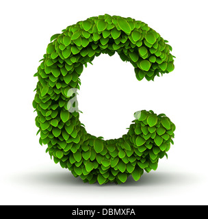 3d alphabet letter C. Green plant, leaves, grass, moss, basil, mint ...