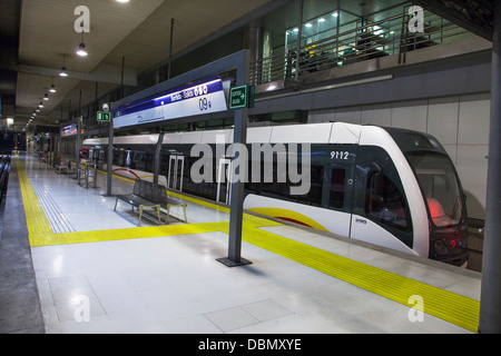 Commuter train at the Estacio Intermodal Train Station in Palma Majorca ...