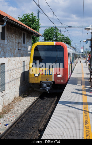 Commuter train at the Estacio Intermodal Train Station in Palma Majorca ...