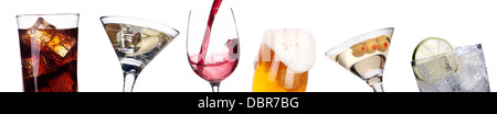different images of alcohol - beer, martini, cola, champagne, wine ...