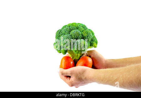 Farmer holding fresh delicious tomatoes with hands cupped Stock Photo ...