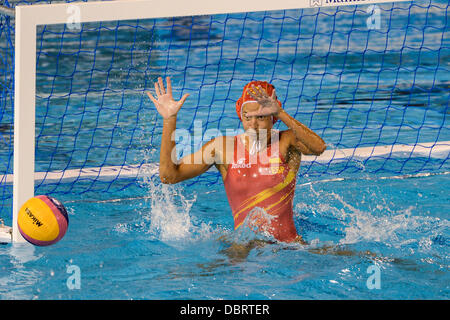 Spain's goal keeper Laura Ester plays the women's water polo final ...