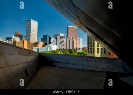 Unique view of the Denver Colorado skyline with a sun star reflection ...