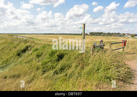 Footpath along the River Alde sea wall embankment at Slaughden ...