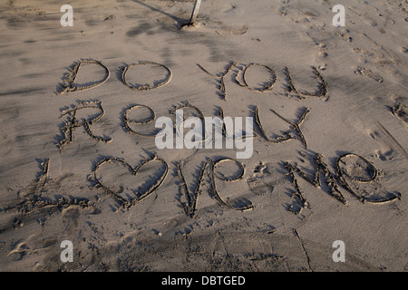 Message in Sand, Seminyak Beach, Seminyak, Bali, Indonesia Stock Photo ...