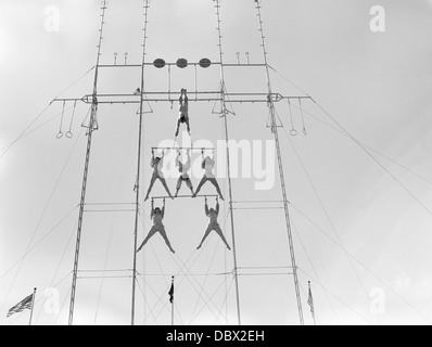High wire trapeze balancing act with motorcycle at the New York World's ...