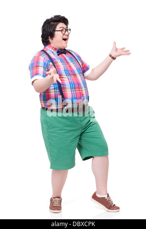 Fashionable fat man laughing with excitement Stock Photo - Alamy