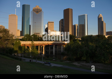 Houston Downtown Skyline and Sabine Street Bridge - Houston, Texas USA ...