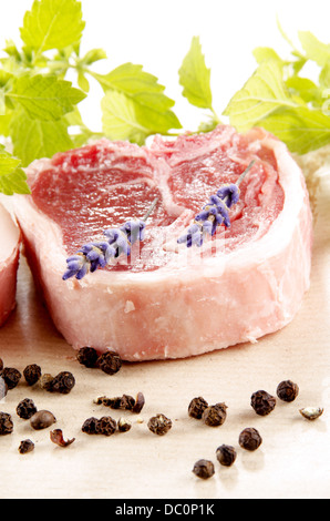lamb chop and organic lavender Stock Photo - Alamy