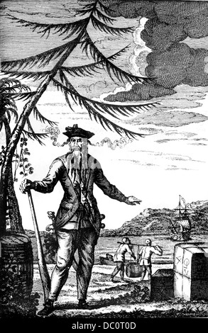 vintage Blackbeard pirate illustration portrait Stock Photo - Alamy