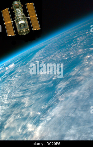 Hubble Space Telescope floating above NASA shuttle Stock Photo - Alamy