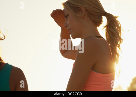 Close up of woman s hand blocking sun Stock Photo - Alamy