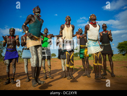 Bashada Tribe Men Dancing And Jumping, Dimeka, Omo Valley, Ethiopia ...