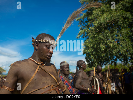 Bodi Tribe Fat Men Running During Kael Ceremony, Hana Mursi, Omo Valley ...