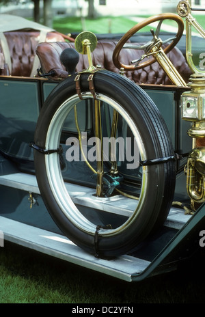 Antique brass headlights and radiator grill of Delage X Type veteran ...