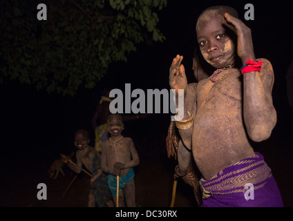 Bodi Tribe Children During Night Ceremony Of The Kael, Hana Mursi, Omo ...