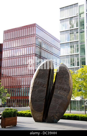 The sculpture of a coffee bean in the Hamburg HafenCity district. The ...