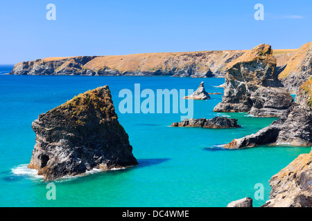 Summers day and turquoise sea at Bedruthan Steps Cornwall England UK ...