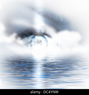 Conceptual illustration of eye overlooking water scenic Stock Photo - Alamy