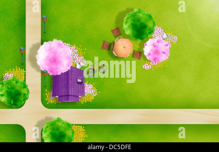 illustration of top down view featuring green land and a house Stock ...
