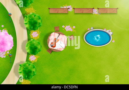 illustration of top down view featuring green land and a house Stock ...