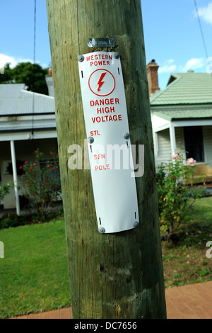 Warning light on a power pole. High voltage electric pylon against ...