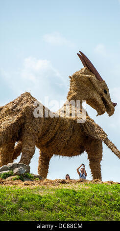 Bohemian Paradise, Karlovice. 10th Aug, 2013. One of the straw statues is seen within the Straw ...