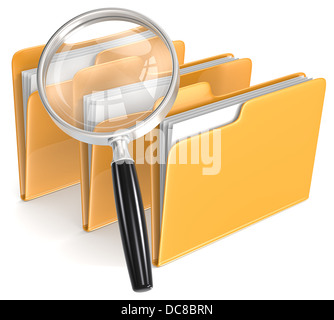 3D. Folder icon and magnifying glass. Open folder icon. Folder with ...