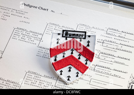 Sumner Family Coat of Arms on Family Tree Lineage Documents USA Stock ...