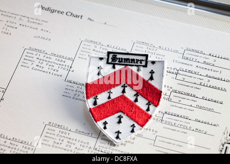 Sumner Family Coat of Arms on Family Tree Lineage Documents USA Stock ...