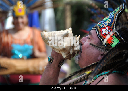 Man dressed as Aztec warrior Stock Photo - Alamy