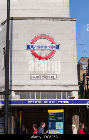 Leicester Square tube station logo on station wall, London, UK Stock ...