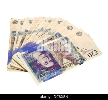 Stack of £20 pound notes on white background Stock Photo: 58753039 - Alamy