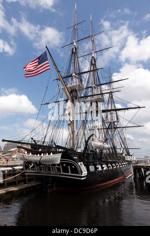 View of the stern of the the USS Constitution, moored at the ...