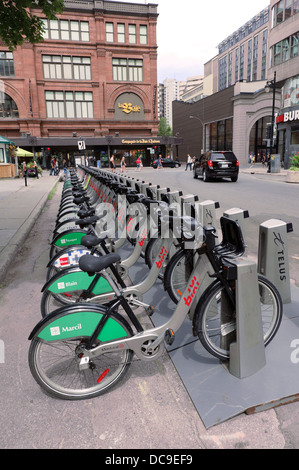 BIXI, public bicycle, station in downtown Montreal, Canada Stock Photo ...