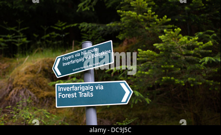 Signpost giving directions for the forest trails at Inverfarigaig near ...