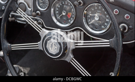 Steering wheel and dashboard of MG MGA classic sports car Stock Photo ...