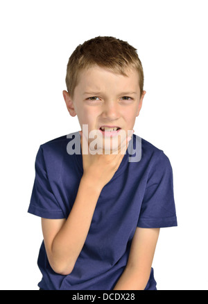 Ill little boy with a very sore face due to a prolonged cold and cough ...