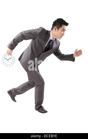Businessman running with raised arms chasing, isolated in white Stock ...