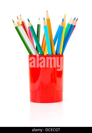 Colored pencils in a jar isolated on white background Stock Photo - Alamy