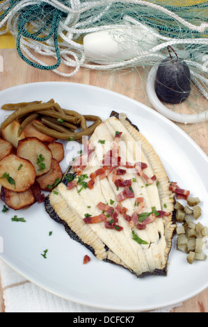plaice with some potato and organic beans Stock Photo - Alamy