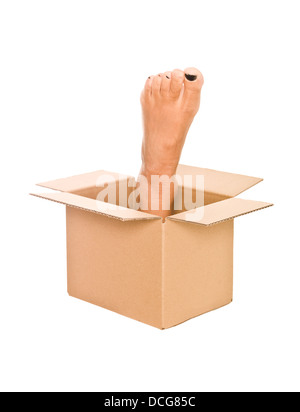 Human foot in a cardboard box Stock Photo - Alamy