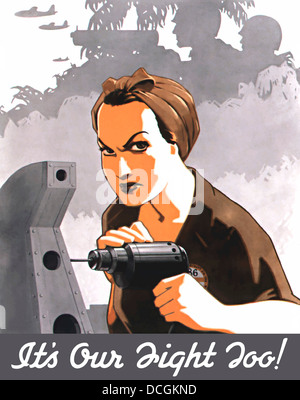 Rosie The Riveter vintage war poster from World War Two. Rosie flexes ...