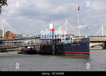 The Tattershall Castle pub-boat moored on the Thames embankment in ...