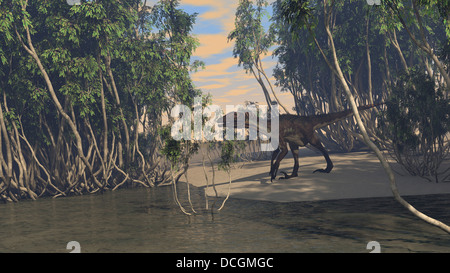 Utahraptor roaming a prehistoric environment Stock Photo - Alamy