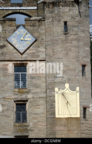 Warwick Castle, sundial in the Bailey Stock Photo - Alamy