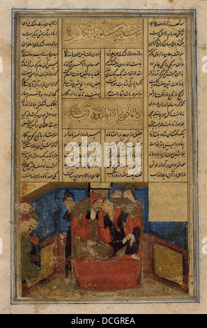 This painting depicts the wedding of Zal and Rudaba, characters from ...