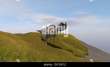 Ceratosaurus running across a grassy field Stock Photo - Alamy
