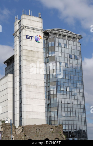 The Tall BT building towers above remains of Swansea castle Wales UK ...
