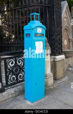 A traditional blue police telephone box at Scarborough North Yorkshire ...